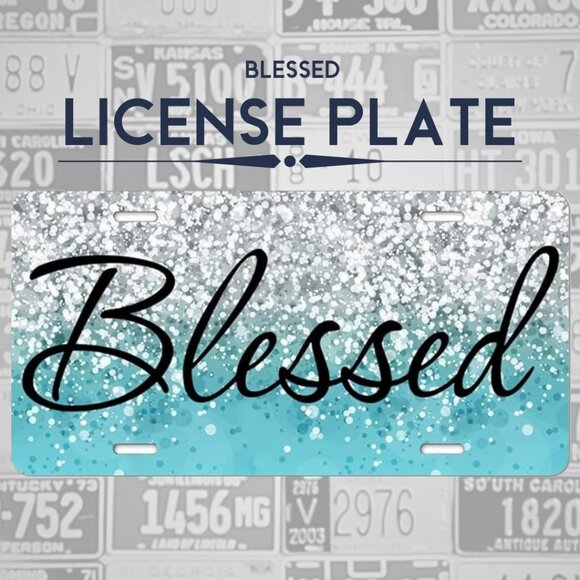 Accents | Blessed Car Tag Blue Glitter Like Front License Plate License ...